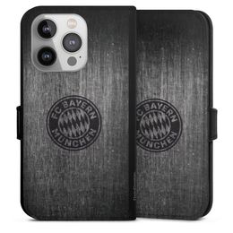 DeinDesign iPhone 14 Pro Handy Klapph&uuml;lle Handyh&uuml;lle aus Kunst Leder schwarz Flip Case Fcb Metallic Look Fc Bayern M&uuml;nchen Sideflip mit langer Lasche