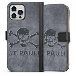 DeinDesign iPhone 13 Pro Max Handy Klapph&uuml;lle Handyh&uuml;lle aus Kunst Leder schwarz Flip Case Logo Fc St. Pauli Concrete Sideflip mit langer Lasche