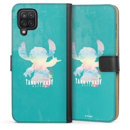 DeinDesign Galaxy A12 Handy Klapph&uuml;lle Handyh&uuml;lle aus Kunst Leder schwarz Flip Case Lilo & Stitch Official Licensed Product Disney Sideflip mit langer Lasche