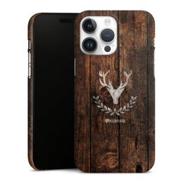 DeinDesign iPhone 14 Pro Max Handy Premium Case Smartphone Handyh&uuml;lle Schutzh&uuml;lle matt Wooden Look Deer Wood Premium Case