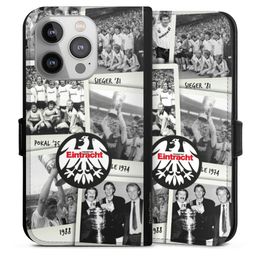 DeinDesign iPhone 14 Pro Handy Klapph&uuml;lle Handyh&uuml;lle aus Kunst Leder schwarz Flip Case Retro Official Licensed Product Eintracht Frankfurt Sideflip mit langer 