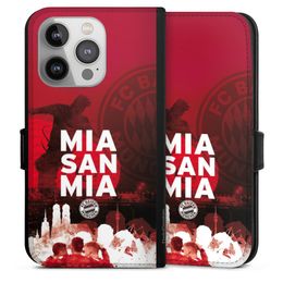 DeinDesign iPhone 14 Pro Handy Klapph&uuml;lle Handyh&uuml;lle aus Kunst Leder schwarz Flip Case Mia San Mia Fcb Fc Bayern M&uuml;nchen Sideflip mit langer Lasche