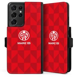 DeinDesign Galaxy S21 Ultra 5G Handy Klapph&uuml;lle Handyh&uuml;lle aus Kunst Leder schwarz Flip Case Mainz 05 Official Licensed Product Merchandise Sideflip mit Lasche