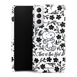 DeinDesign Galaxy S21 5G Handy Premium Case Smartphone Handyh&uuml;lle Schutzh&uuml;lle gl&auml;nzend Peanuts Flowers Snoopy Premium Case