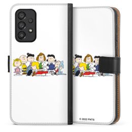 DeinDesign Galaxy A33 5G Handy Klapph&uuml;lle Handyh&uuml;lle aus Kunst Leder schwarz Flip Case Merchandise Kindheit Peanuts Sideflip mit langer Lasche