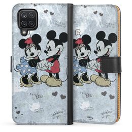 DeinDesign Galaxy A12 Handy Klapph&uuml;lle Handyh&uuml;lle aus Kunst Leder schwarz Flip Case Vintage Disney Sideflip mit langer Lasche