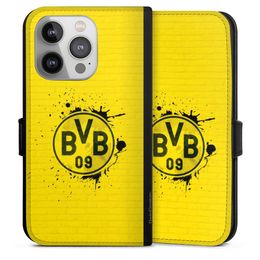 DeinDesign iPhone 14 Pro Handy Klapph&uuml;lle Handyh&uuml;lle aus Kunst Leder schwarz Flip Case Official Licensed Product Bvb Borussia Dortmund Sideflip mit langer Lasche