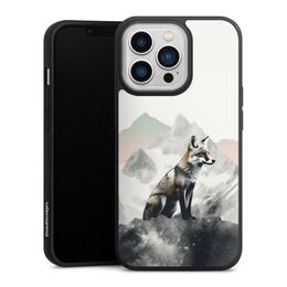 DeinDesign iPhone 13 Pro Handy Premium Silikon H&uuml;lle Handyh&uuml;lle schwarz Case Nature Mountain Fox Silikon Premium Case