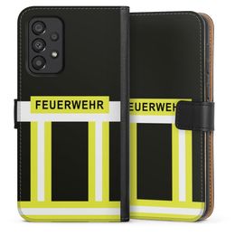 DeinDesign Galaxy A33 5G Handy Klapph&uuml;lle Handyh&uuml;lle aus Kunst Leder schwarz Flip Case Fire Fighter Fire Fighters Job Sideflip mit langer Lasche