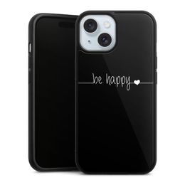 DeinDesign iPhone 15 Handy Gallery Case Handyh&uuml;lle 9H Geh&auml;rtetes Glas R&uuml;ckseite H&uuml;lle Happiness Statement Sayings Gallery Case