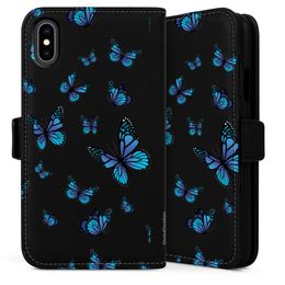 DeinDesign iPhone X Handy Klapph&uuml;lle Handyh&uuml;lle aus Kunst Leder schwarz Flip Case Transparent Butterfly Muster Sideflip mit langer Lasche