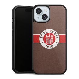 DeinDesign iPhone 15 Handy Gallery Case Handyh&uuml;lle 9H Geh&auml;rtetes Glas R&uuml;ckseite H&uuml;lle Fc St. Pauli Logo Official Licensed Product Gallery Case