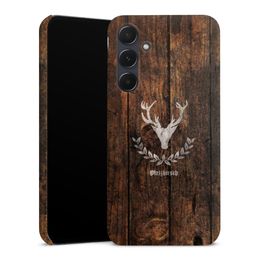 DeinDesign Galaxy A55 5G Handy Premium Case Smartphone Handyh&uuml;lle Schutzh&uuml;lle matt Wooden Look Deer Wood Premium Case