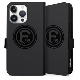 DeinDesign iPhone 14 Pro Max Handy Klapph&uuml;lle Handyh&uuml;lle aus Kunst Leder schwarz Flip Case F95 Fortuna D&uuml;sseldorf Logo Sideflip mit Lasche