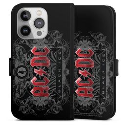 DeinDesign iPhone 14 Pro Handy Klapph&uuml;lle Handyh&uuml;lle aus Kunst Leder schwarz Flip Case Merchandise Black Ice Acdc Sideflip mit langer Lasche
