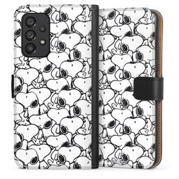 DeinDesign Galaxy A53 5G Handy Klapph&uuml;lle Handyh&uuml;lle aus Kunst Leder schwarz Flip Case Peanuts Snoopy Muster Sideflip mit langer Lasche