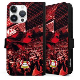 DeinDesign iPhone 14 Pro Max Handy Klapph&uuml;lle Handyh&uuml;lle aus Kunst Leder schwarz Flip Case Merchandise Official Licensed Product Bayer 04 Leverkusen Sideflip mit