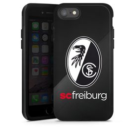 DeinDesign iPhone SE (2022) Handy Panzer Handyh&uuml;lle robuste Outdoor H&uuml;lle Schutzh&uuml;lle gl&auml;nzend Lettering Sc Freiburg Logo Tough Case