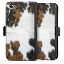 DeinDesign iPhone SE (2022) Handy Klapph&uuml;lle Handyh&uuml;lle aus Kunst Leder schwarz Flip Case Cow Skin Fur Cow Sideflip mit Lasche