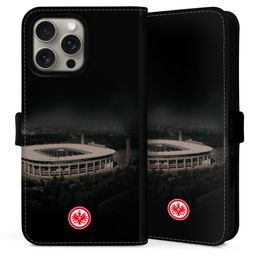 DeinDesign iPhone 16 Pro Handy Klapph&uuml;lle Handyh&uuml;lle aus Kunst Leder schwarz Flip Case Stadium Official Licensed Product Eintracht Frankfurt Sideflip mit Lasche