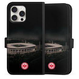 DeinDesign iPhone 15 Pro Max Handy Klapph&uuml;lle Handyh&uuml;lle aus Kunst Leder schwarz Flip Case Stadium Official Licensed Product Eintracht Frankfurt Sideflip mit 