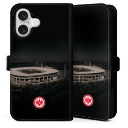DeinDesign iPhone 16 Handy Klapph&uuml;lle Handyh&uuml;lle aus Kunst Leder schwarz Flip Case Stadium Official Licensed Product Eintracht Frankfurt Sideflip mit Lasche
