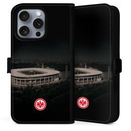 DeinDesign iPhone 16 Pro Max Handy Klapph&uuml;lle Handyh&uuml;lle aus Kunst Leder schwarz Flip Case Stadium Official Licensed Product Eintracht Frankfurt Sideflip mit 