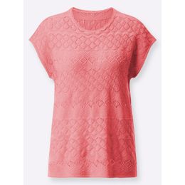 WITT Damen Kurzarmpullover mit Ajourmuster, flamingo, Gr&ouml;&szlig;e 40