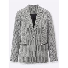 WITT Damen Jacquardblazer mit Rei&szlig;verschluss-Taschen, ecru-schwarz-gemustert, Gr&ouml;&szlig;e 52