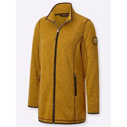 WITT Damen Strickfleecejacke in Longform, ocker-schwarz-gemustert, Gr&ouml;&szlig;e 42
