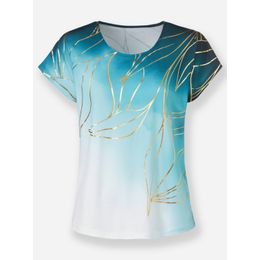 WITT Damen Print-Shirt mit Foliendruck, petrol-goldfarben-bedruckt, Gr&ouml;&szlig;e 52
