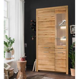 Pharao24.de XL Wohnzimmervitrine aus Wildeiche Massivholz 4 Türen mit Soft Close