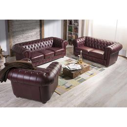 Pharao24.de Polstergarnitur Chesterfield in Rotbraun Echtleder (dreiteilig)