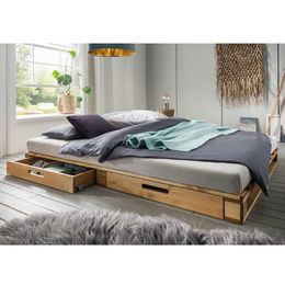 Pharao24.de Kiefer Palettenbett mit 14 cm Einstiegshöhe Bettkasten