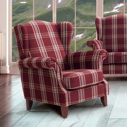 Pharao24.de Ohrensessel Karo rot im Landhausstil 108 cm hoch - 88 cm breit