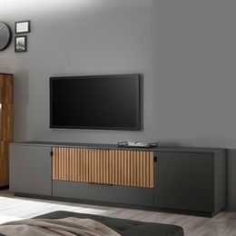 Pharao24.de Unterschrank Fernseher in Eiche Bianco und Anthrazit zwei Schubladen