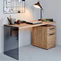 Pharao24.de Designschreibtisch in Eichefarben Sicherheitsglas