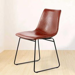 Pharao24.de 2 Stühle in Cognac Braun Kunstleder Metallgestell in Schwarz (2er Set)