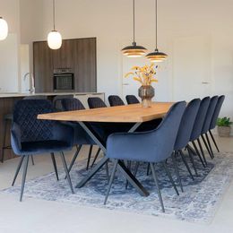 Pharao24.de Essgruppe 10 Personen Tisch 300x100 cm Samt Bezüge Blau (elfteilig)