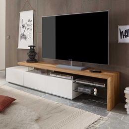 Pharao24.de TV Lowboard in Weiß mit Eiche Massivholz