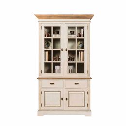 Pharao24.de Standvitrine in Creme Weiß Teakholz furniert