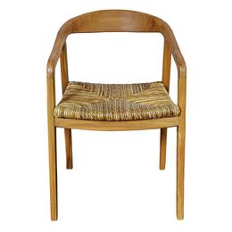 Pharao24.de Armlehner aus Teak Massivholz und Rattan 45 cm Sitztiefe