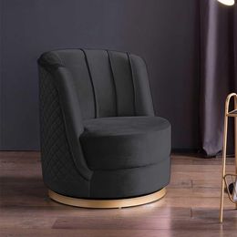Pharao24.de Lounge Sessel drehbar Samt in Schwarz und Goldfarben Retrostil