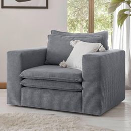 Pharao24.de Anthrazit Cord Polstersessel in modernem Design 110 cm breit