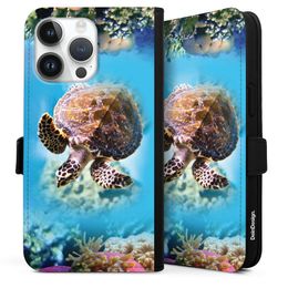 DeinDesign iPhone 14 Pro Max Handy Klapph&uuml;lle Handyh&uuml;lle aus Kunst Leder schwarz Flip Case Ocean Turtle Animals Sideflip mit Lasche