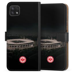 DeinDesign Galaxy A22 5G Handy Klapph&uuml;lle Handyh&uuml;lle aus Kunst Leder schwarz Flip Case Stadium Official Licensed Product Eintracht Frankfurt Sideflip mit langer 