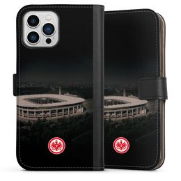 DeinDesign iPhone 13 Pro Max Handy Klapph&uuml;lle Handyh&uuml;lle aus Kunst Leder schwarz Flip Case Stadium Official Licensed Product Eintracht Frankfurt Sideflip mit 