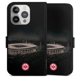 DeinDesign iPhone 14 Pro Handy Klapph&uuml;lle Handyh&uuml;lle aus Kunst Leder schwarz Flip Case Stadium Official Licensed Product Eintracht Frankfurt Sideflip mit langer 