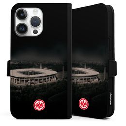 DeinDesign iPhone 14 Pro Max Handy Klapph&uuml;lle Handyh&uuml;lle aus Kunst Leder schwarz Flip Case Stadium Official Licensed Product Eintracht Frankfurt Sideflip mit 