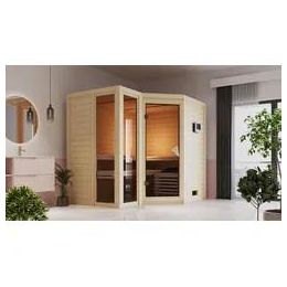 Sauna Karibu "Amada", beige (naturbelassen), Saunaofen, integrierte Steuerung, 9 kW, Saunen, 9-kW-Ofen mit integrierter Steuerung